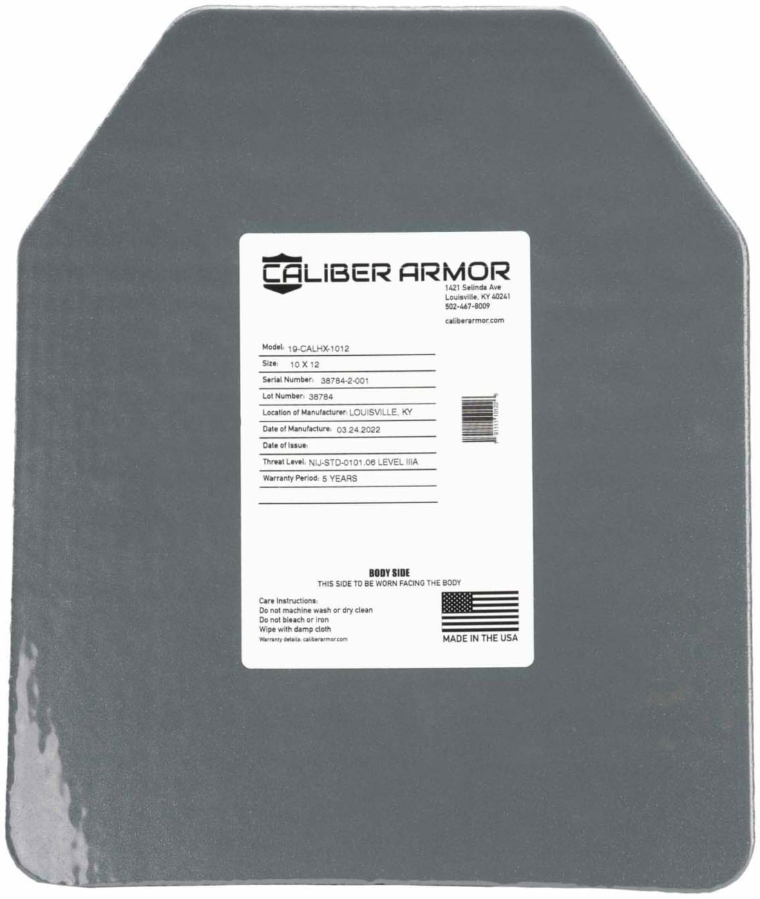 Caliber Armor CaliberHX IIIA Hard Armor Speed Plate FREE S&H 19-CALHX ...